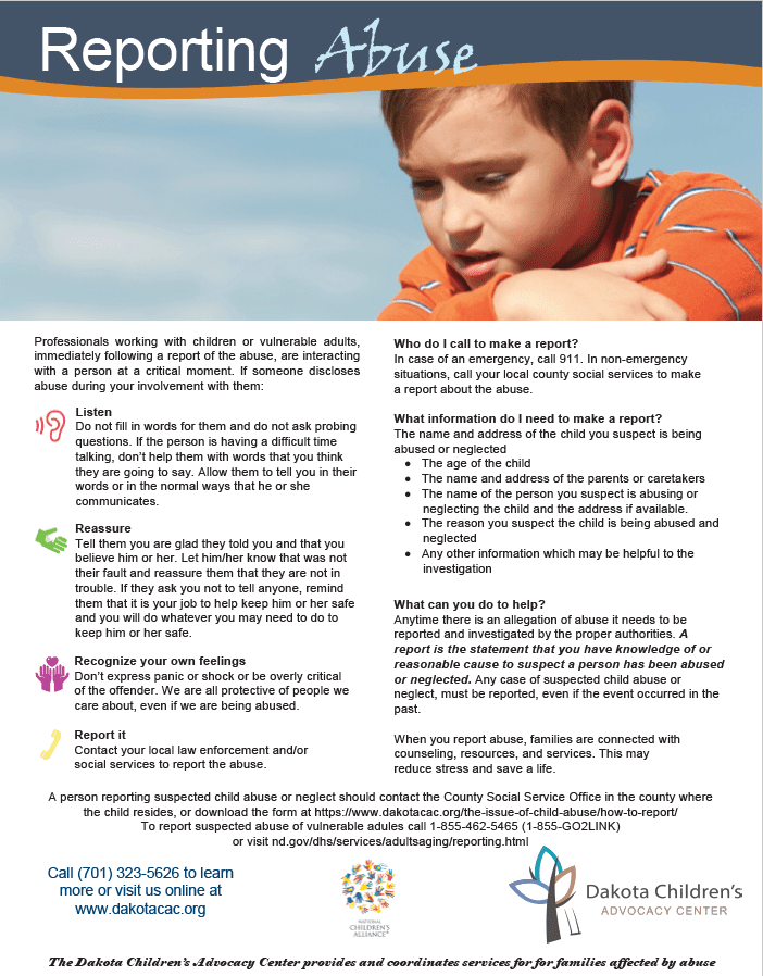 Recognizing and Reporting Abuse | Dakota Children's Advocacy Center